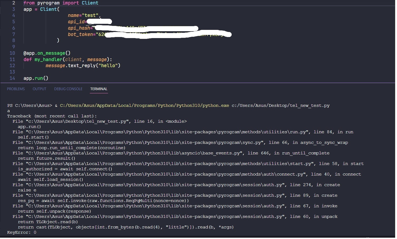 مشکل KeyError و TraceBack در اجرای ربات